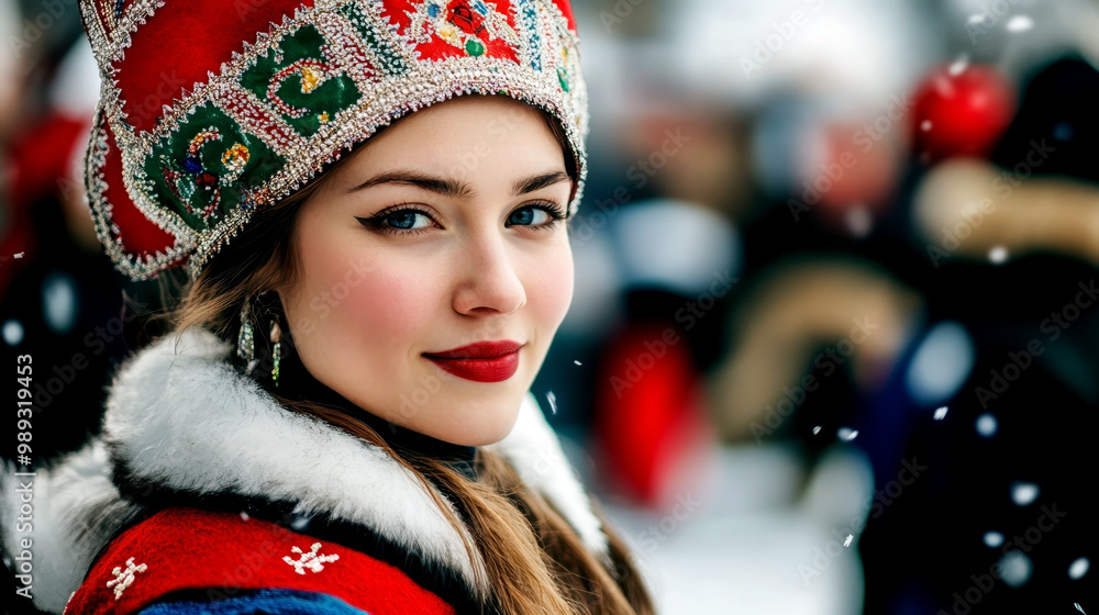 Sami National Day. Smiling beautiful girl in traditional cloth national ...