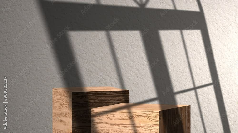 3d video render template mockup of block shape wood grain podium ...