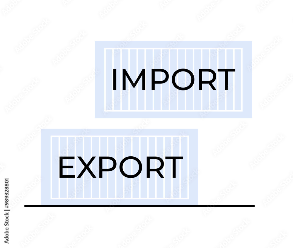 Two shipping containers labeled Import and Export are placed on a white ...