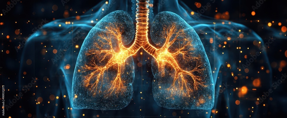xray visualization of human lungs with glowing energy patterns digital ...