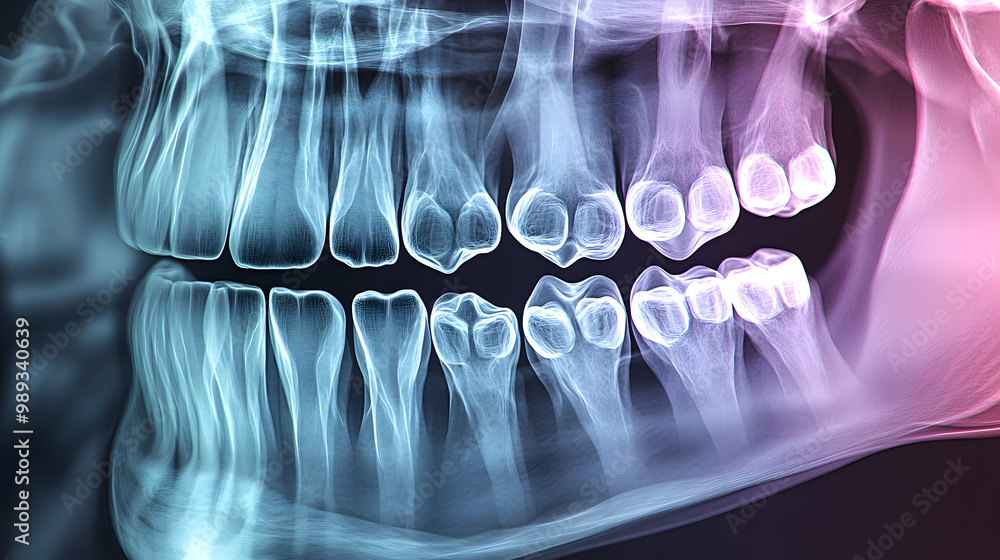 Medical, xray and illustration of teeth in mouth for wisdom tooth ...