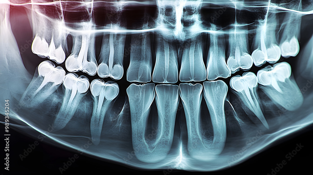Medical, xray and illustration of teeth in mouth for wisdom tooth ...