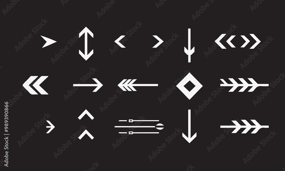 Monochrome arrow icon collection featuring simple and modern geometric ...