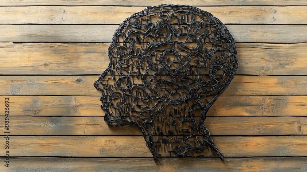 Tangled Thoughts: A Scribbled Brain Outline Made of USB Cables on a ...