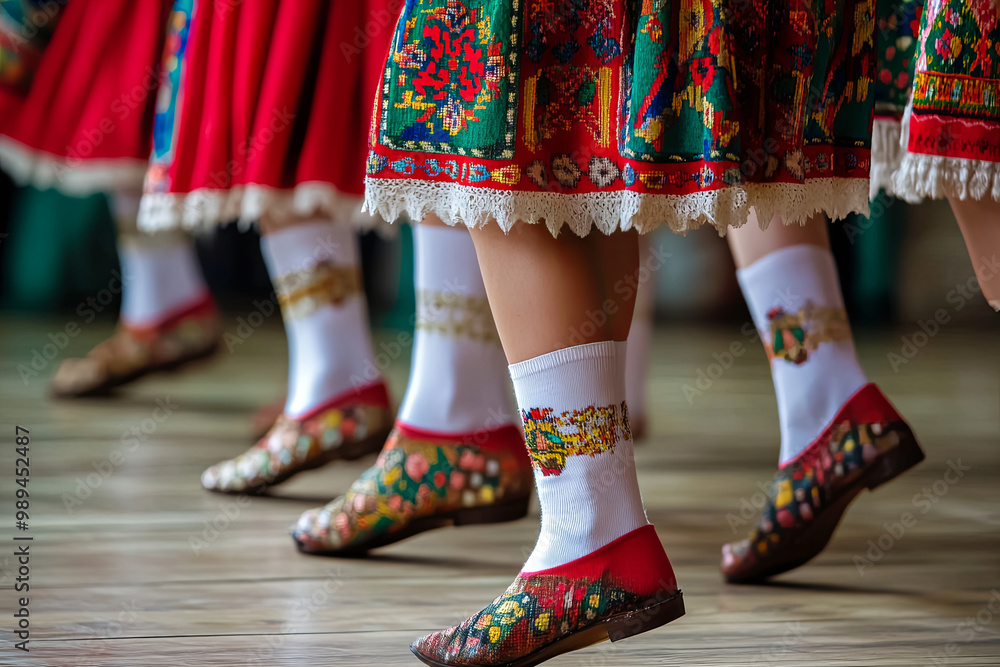Bulgarian folklore. Girls dancing folk dance. People in traditional ...
