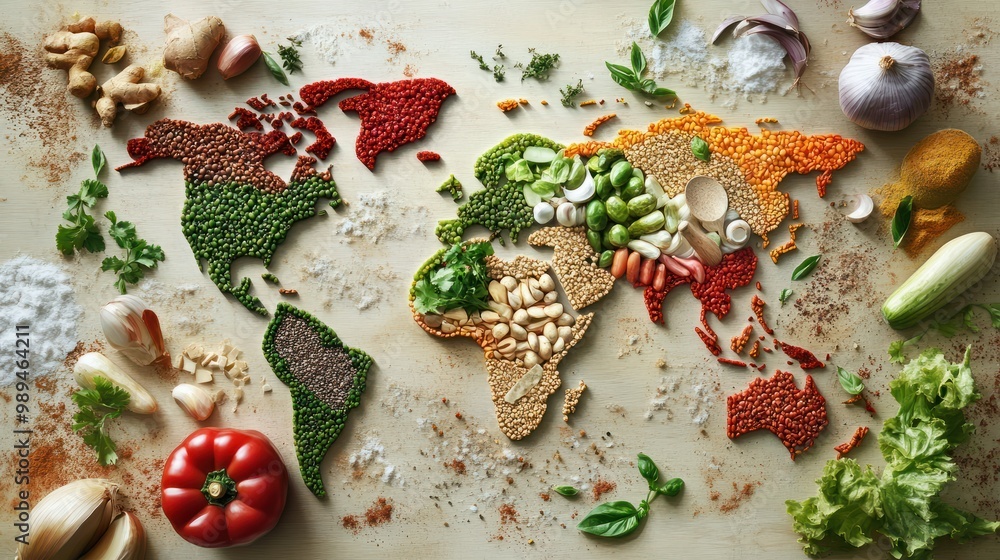 global cuisine diversity map made of food ingredients and vegetables ...