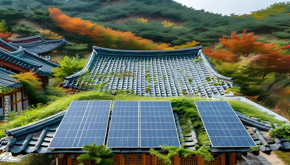 Futuristic Korean Roof Design Showcasing Solar Panels and Eco-Friendly ...