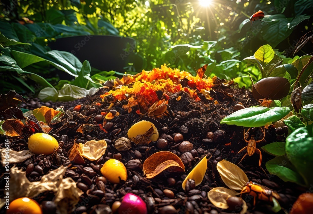 vibrant active compost heap illustrating transformation food waste into ...