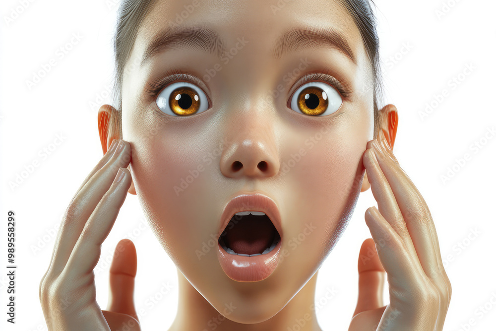 An animated depiction of a young girl with her hands on her cheeks and ...