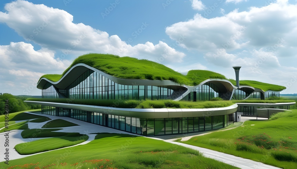 Eco-friendly Polish architecture featuring a vibrant green roof ...