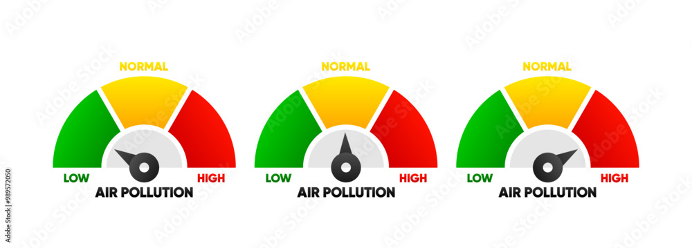 Air Pollution meter. Air Quality Index scale. Low and High level. Gauge ...