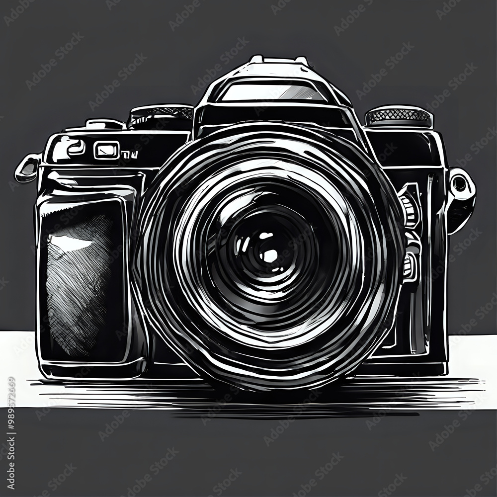 Isolated vintage 35mm film SLR camera on black background with classic ...