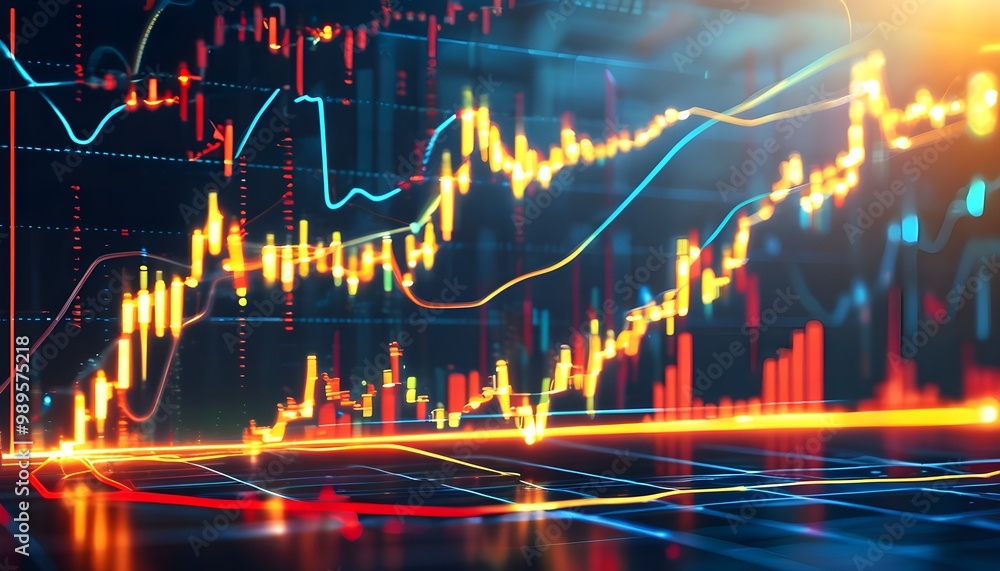Dynamic financial forecast with glowing trend lines on stock market ...