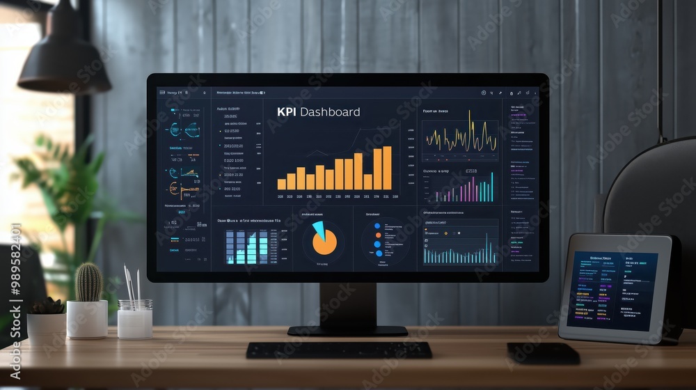 Modern KPI Dashboard Display on Desktop and Tablet for Business Performance Analysis and Data ...