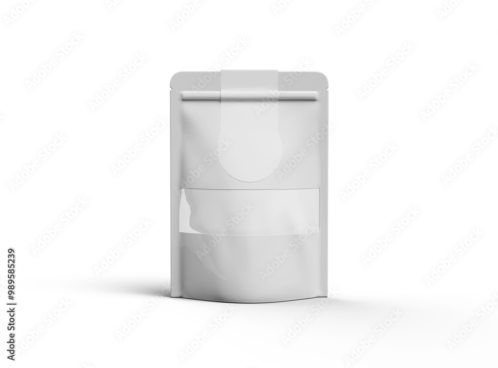 Render of a glossy doypack with transparent window and top sticker ...