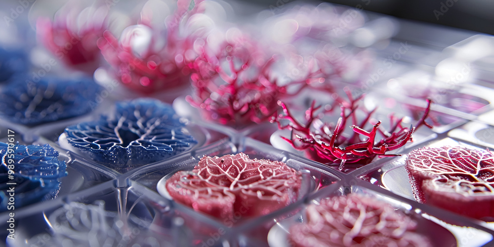 Colorful 3D Printed Cells in Scientific Research Lab, 3D bioprinting of ...