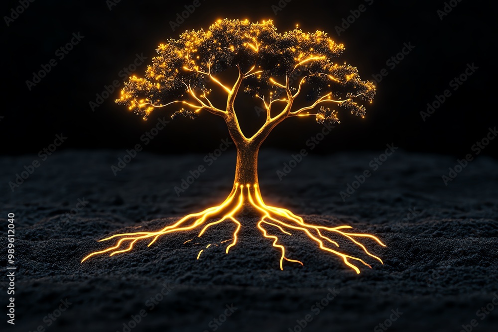 Core values tree, with glowing branches and strong roots representing ...
