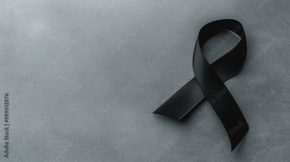 Black ribbon symbolizing mourning, lose and remembrance on black ...
