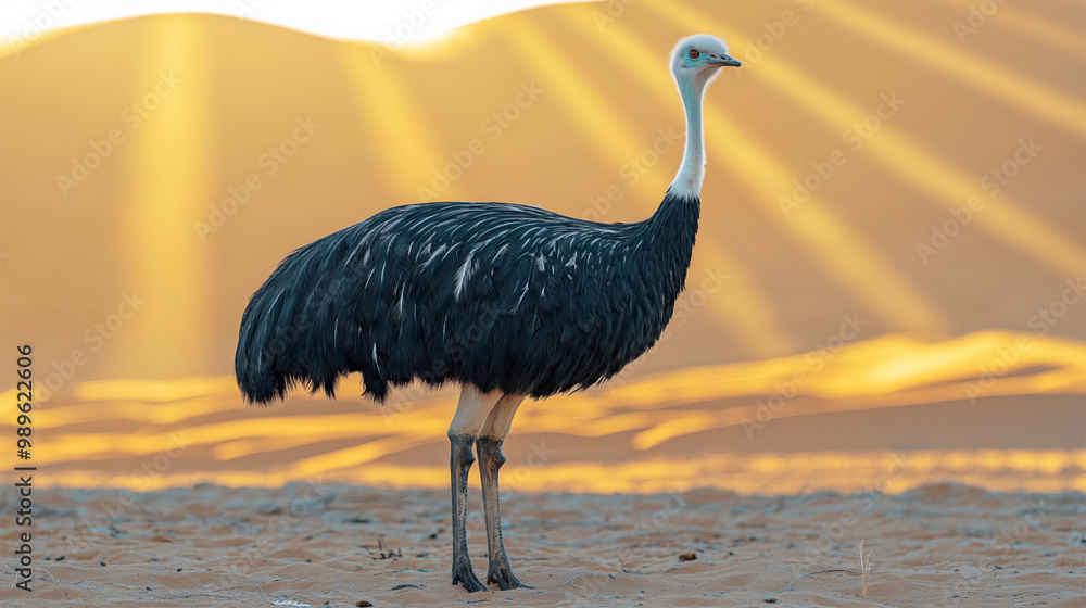 Critically endangered Somali ostrich in the desert, rare African bird ...