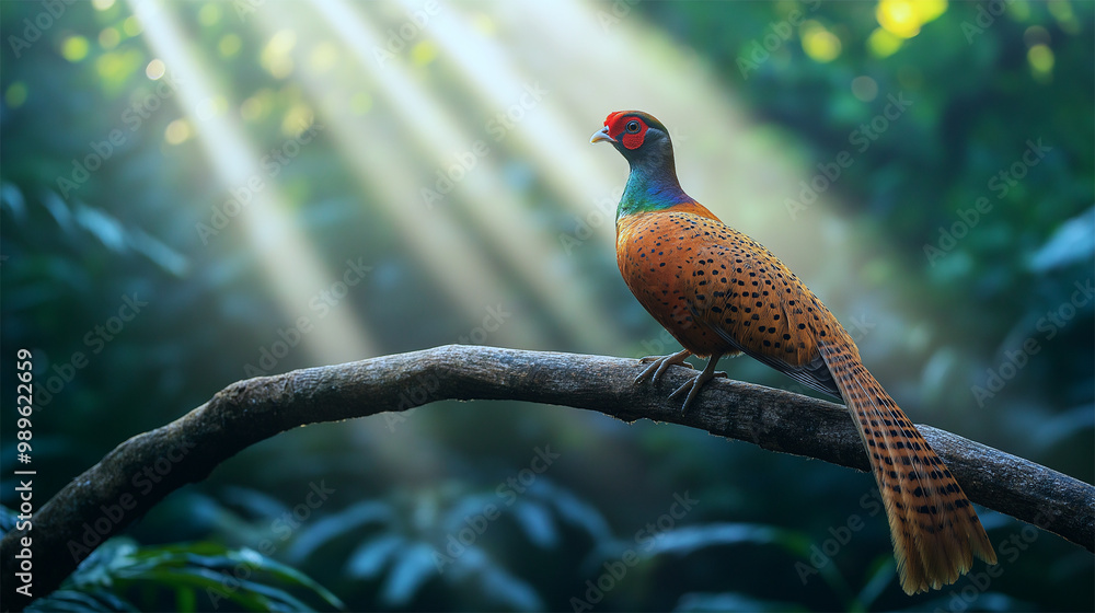 Critically endangered Malaysian pheasant perched on tree branch, rare ...