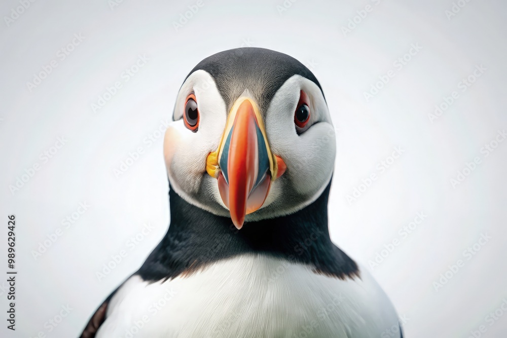 Stunning digital art of a puffin on a neutral backdrop. Created with ...