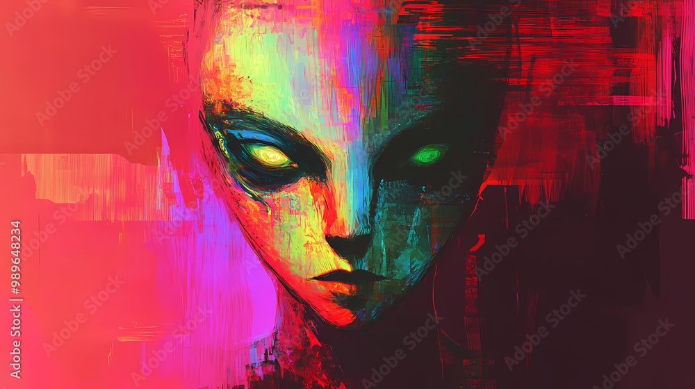 Painting style illustration abstract face alien cartoon character in ...