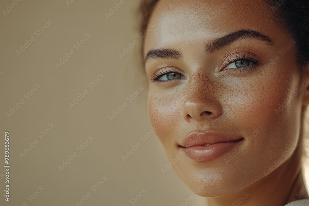Young Woman With Freckles Smiles Softly While Posing in Natural Light ...