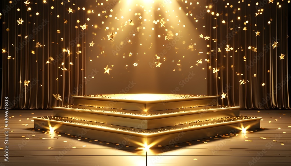 Golden podium stage with spotlight, luxury award ceremony backdrop ...