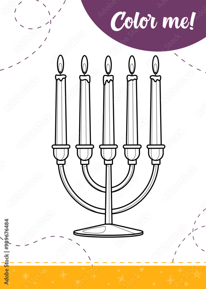 Coloring page for kids with burning candles candlestick. A printable ...