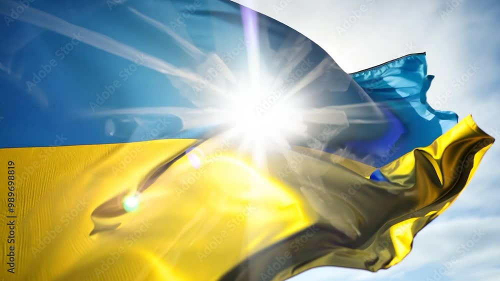The Ukrainian flag, with its iconic blue and yellow colors, waves ...