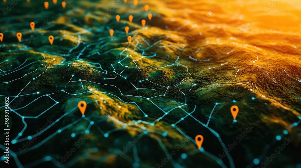 Aerial Perspective of Network Markers on Pastel Background for Land ...