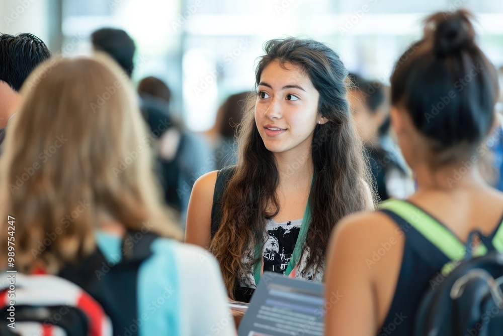 Students attending a campus orientation event, learning about ...