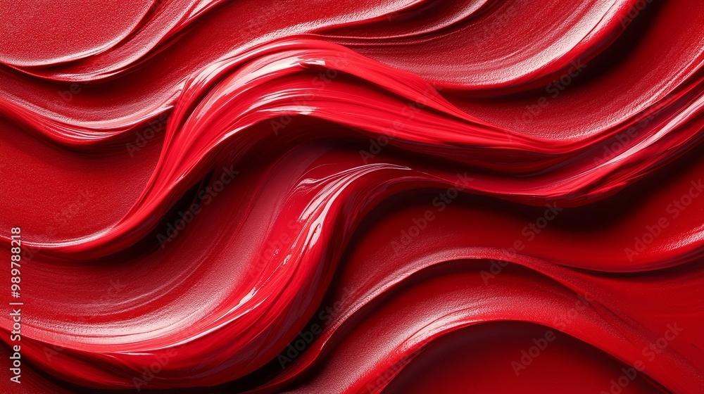 Abstract red paint swirls, dynamic and vibrant, with a glossy finish ...