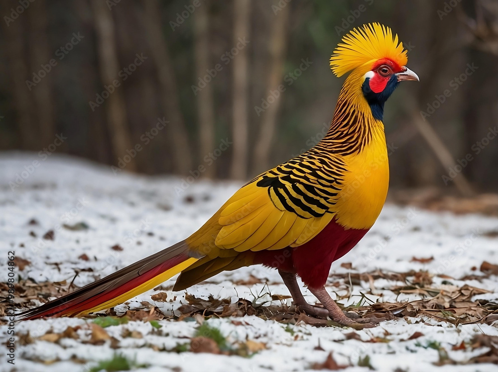 Golden Pheasant (Chrysolophus pictus) – With its golden-yellow and red ...