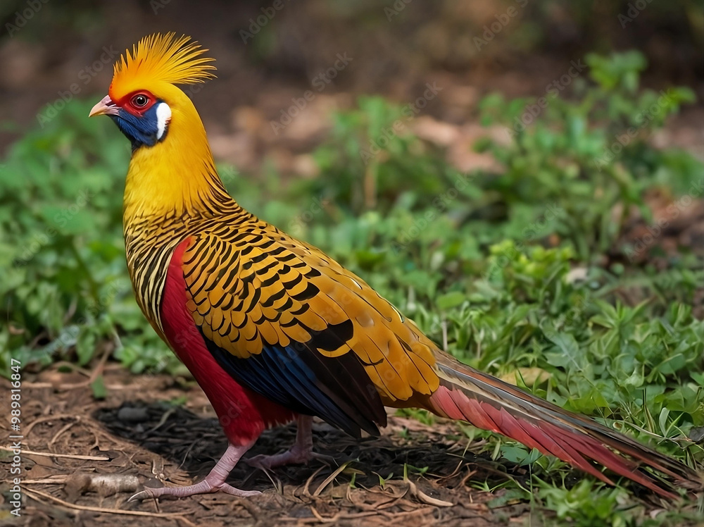 Foto de Golden Pheasant (Chrysolophus pictus) – With its golden-yellow ...