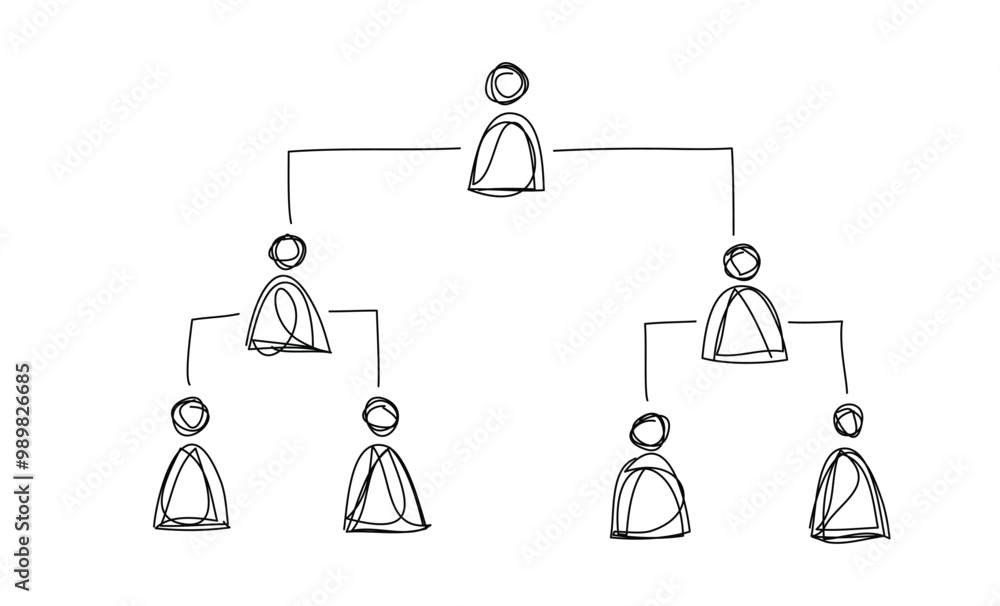 Organization Chart Infographics with People Icon , line drawing ...
