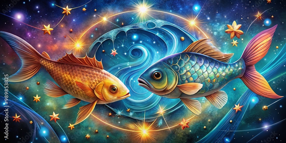 Beautiful representation of Pisces zodiac sign featuring fish symbols ...