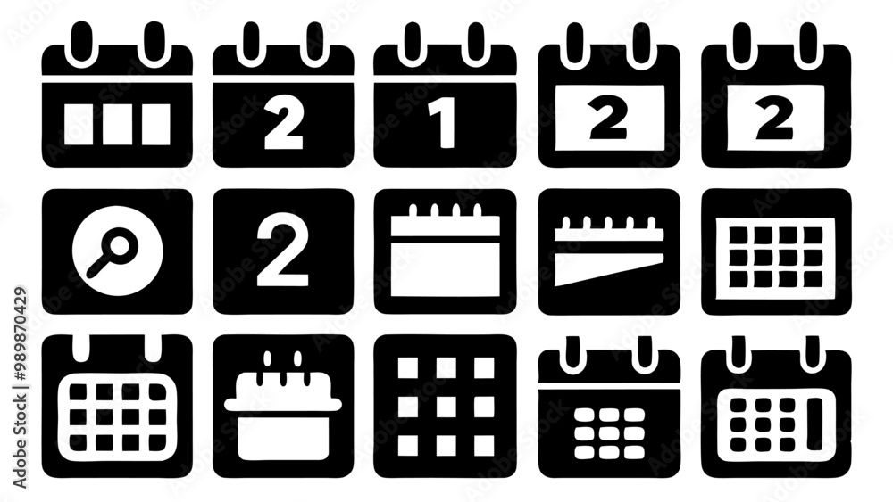 Calendar Icon Set. Features editable time management symbols. Includes ...