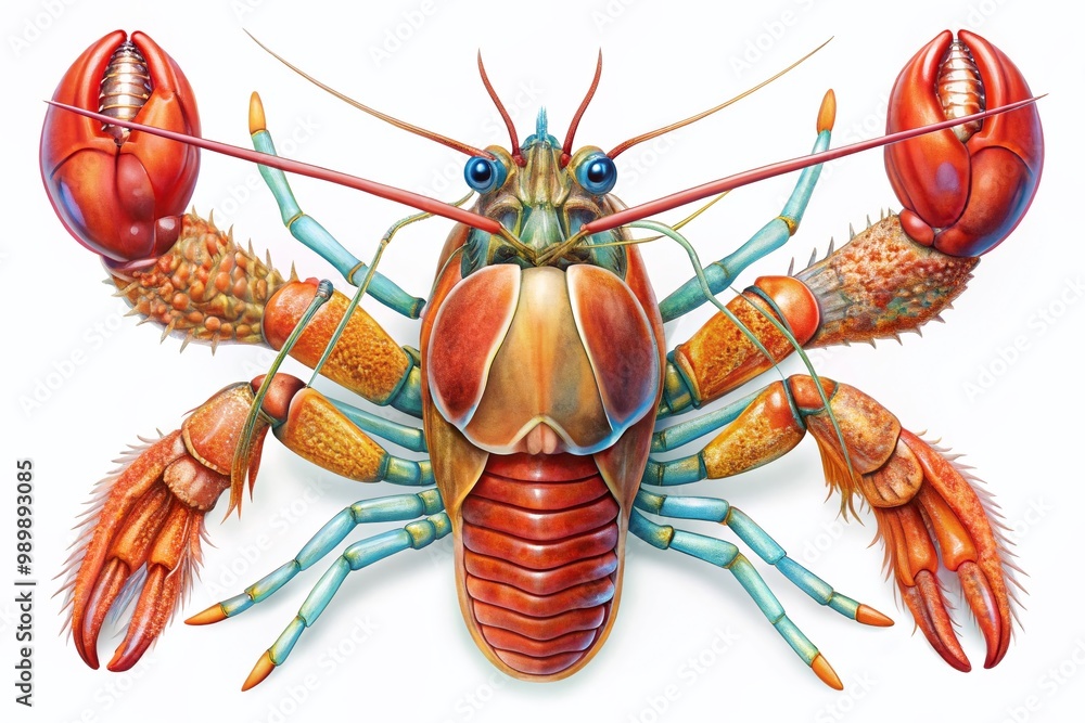 Educational illustration of a crayfish anatomy labeled for biology and ...