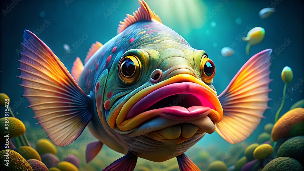 Funny fish with exaggerated lips making a humorous expression for memes ...