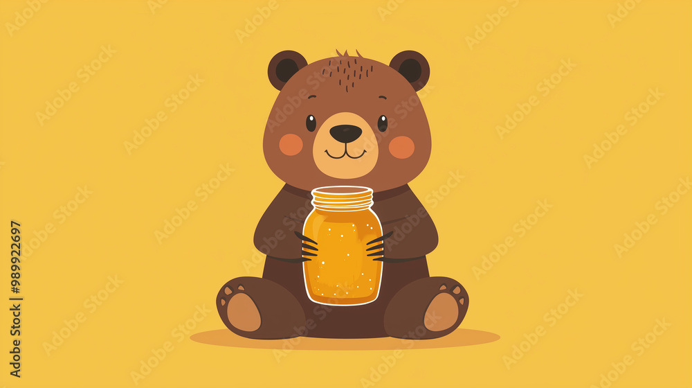 Honey Bear Bliss: Adorable brown bear cub savoring a jar of sweet ...
