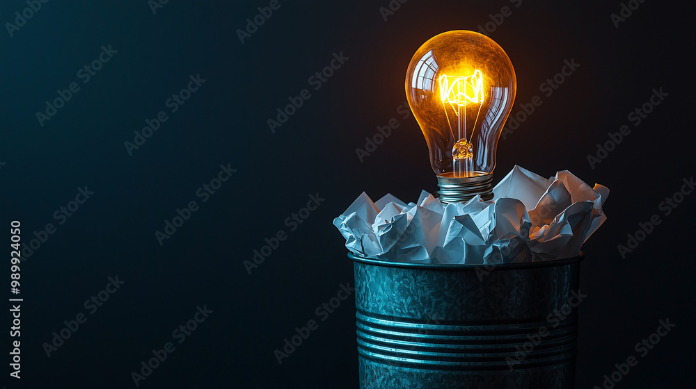 The Bright Idea: A glowing light bulb emerges from a trash can ...