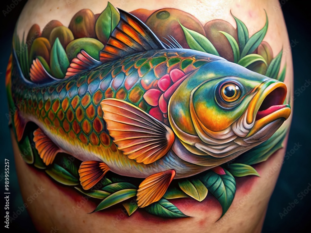 Neo Traditional Fish Tattoo Design Featuring Bold Colors and Intricate ...