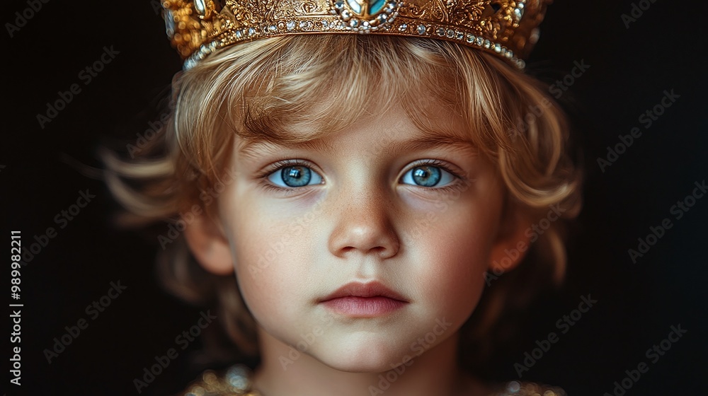 portrait of a noble young prince wearing a golden crown showcasing his ...