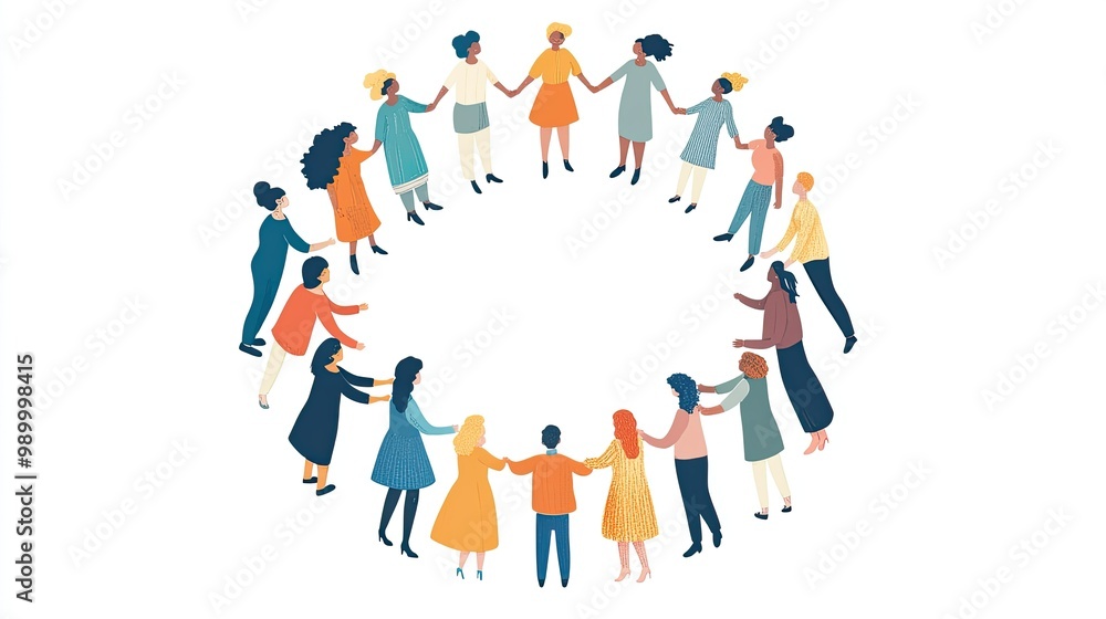 A diverse group of people forming a circle, holding hands in support of ...