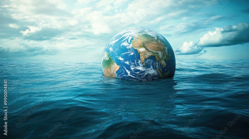 A globe sinking into water, highlighting the dangers of rising sea ...