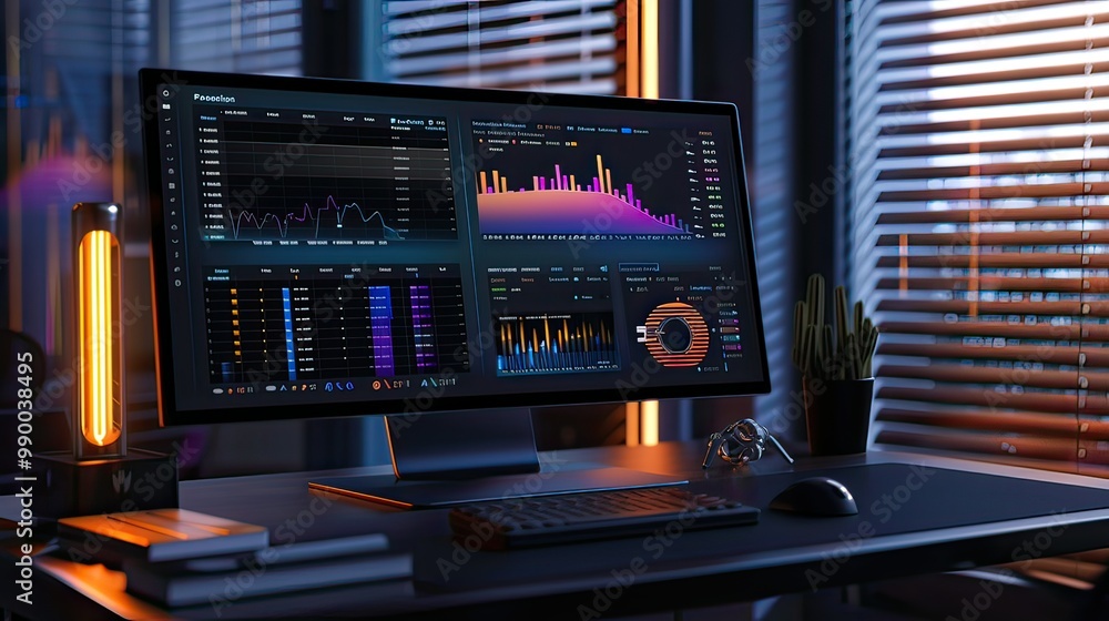 A sleek dashboard display showing predictive analytics metrics and key ...