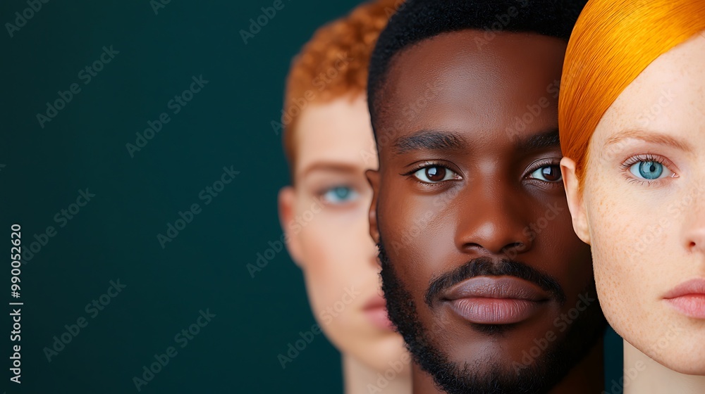 An artistic banner of ethnically diverse faces, all highlighted by soft ...