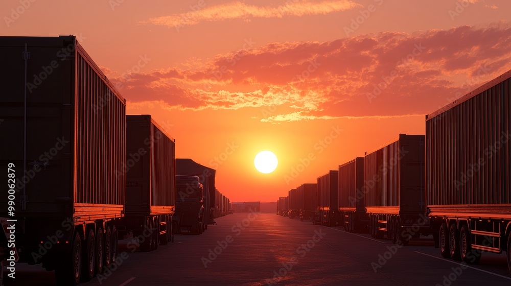 Sunset Over Industrial Shipping Containers Highlighting Environmental ...