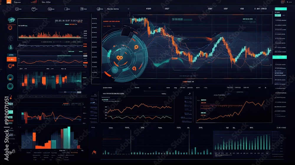 Forex trading platform graph with various indicators, showing a ...